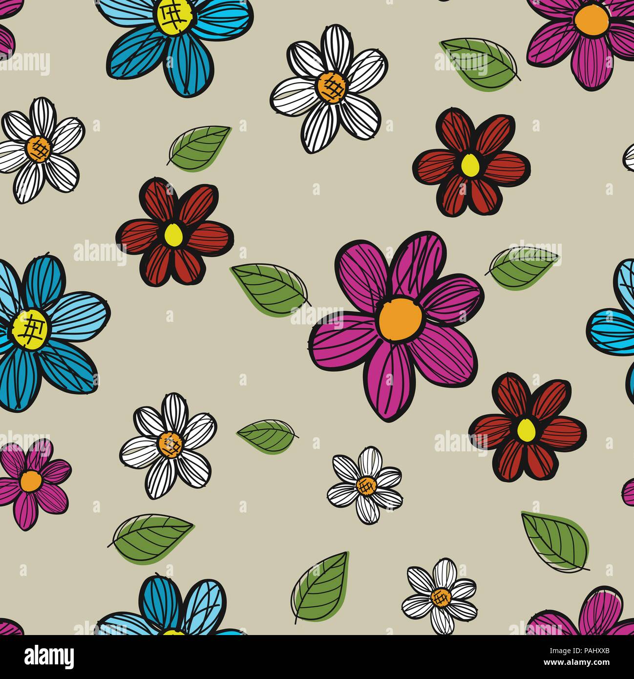 doodle hand drawing flowers vintage style seamless Stock Vector Image ...