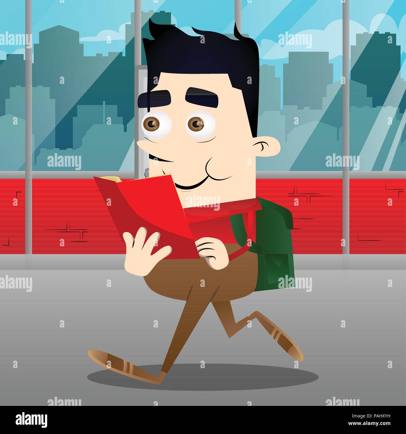 Schoolboy reading a red book. Vector cartoon character illustration ...