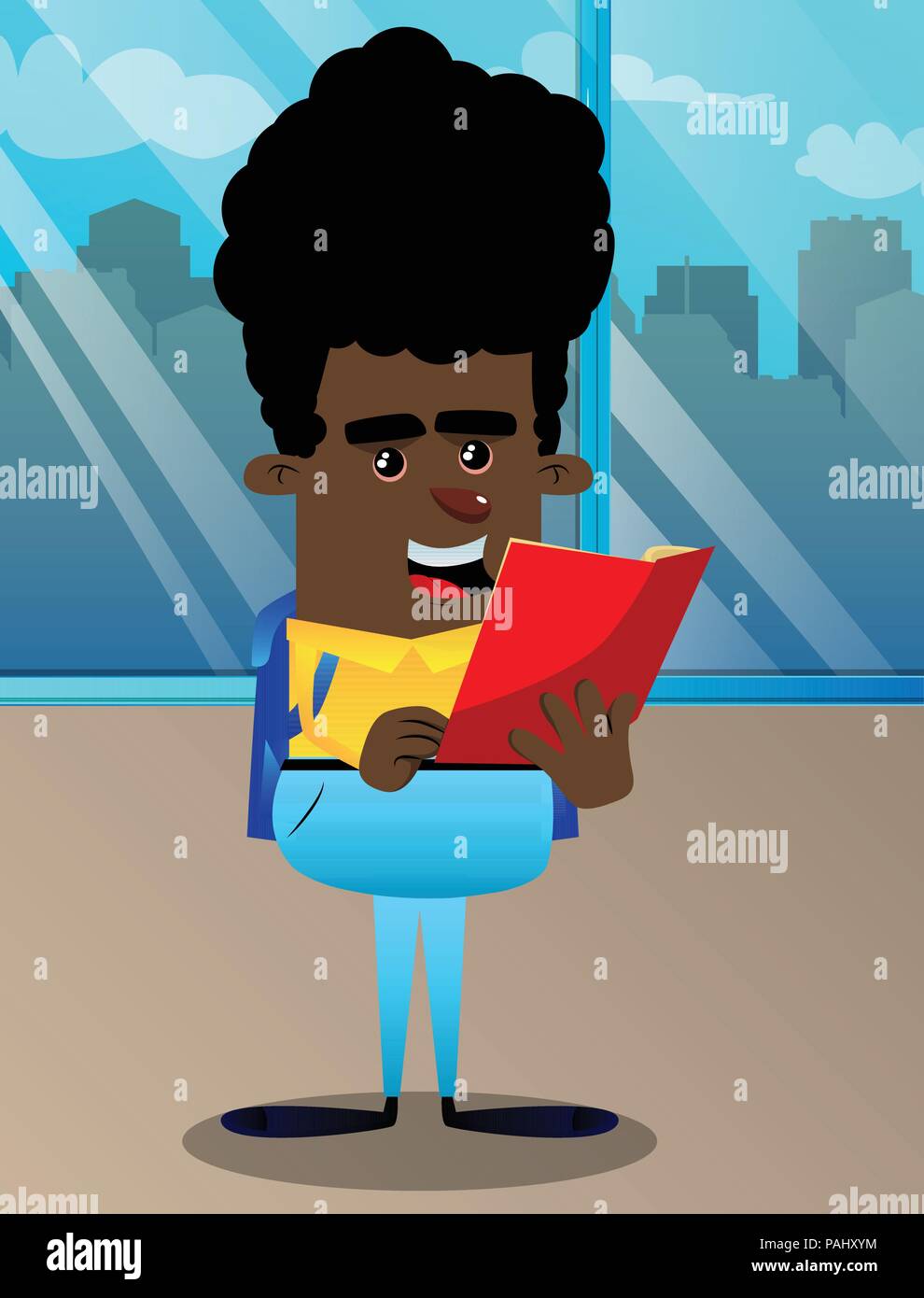 Schoolboy reading a red book. Vector cartoon character illustration ...