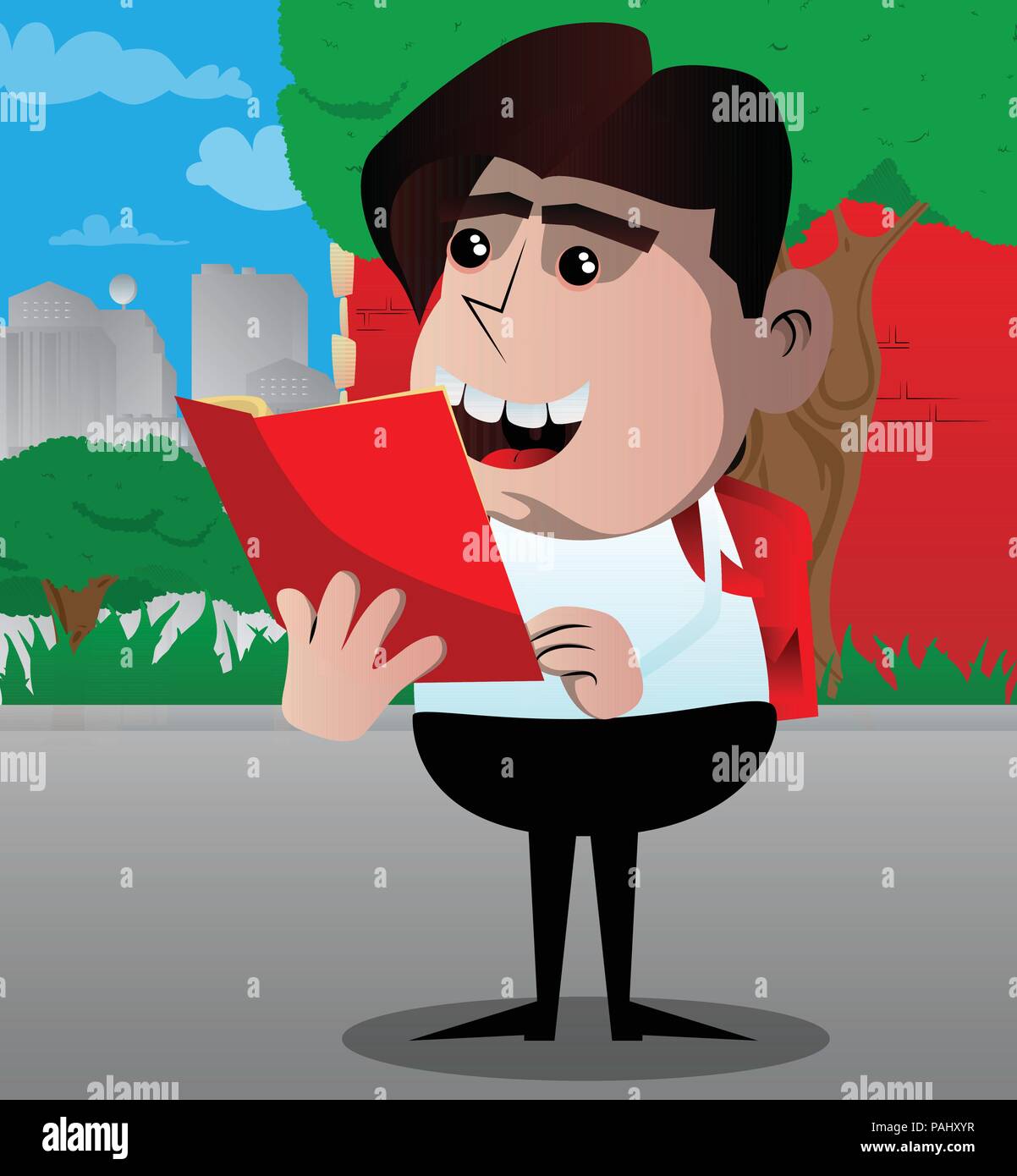 Schoolboy reading a red book. Vector cartoon character illustration ...