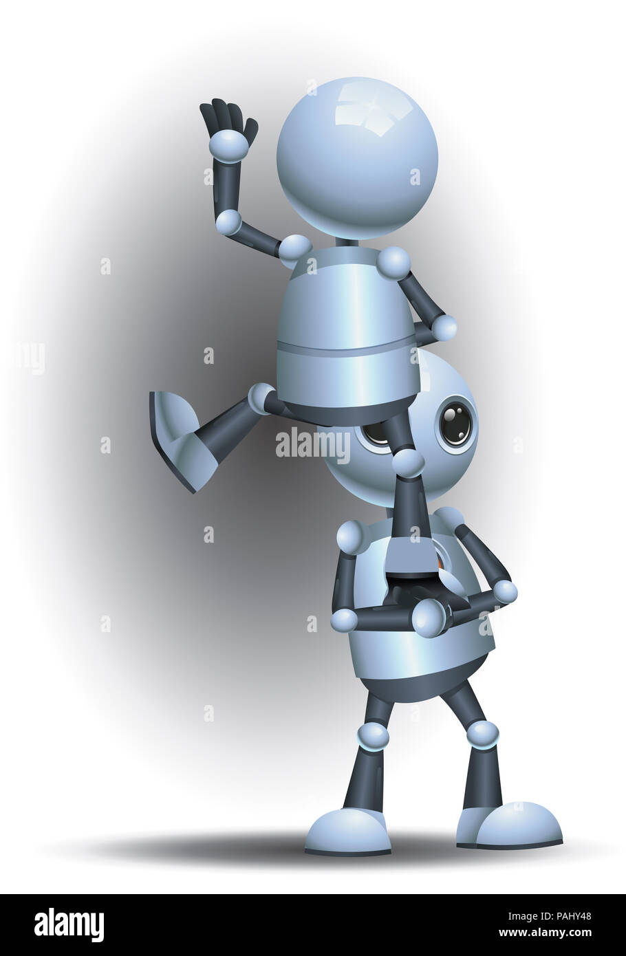 illustration of a little robot team up climbing the wall on isolated ...