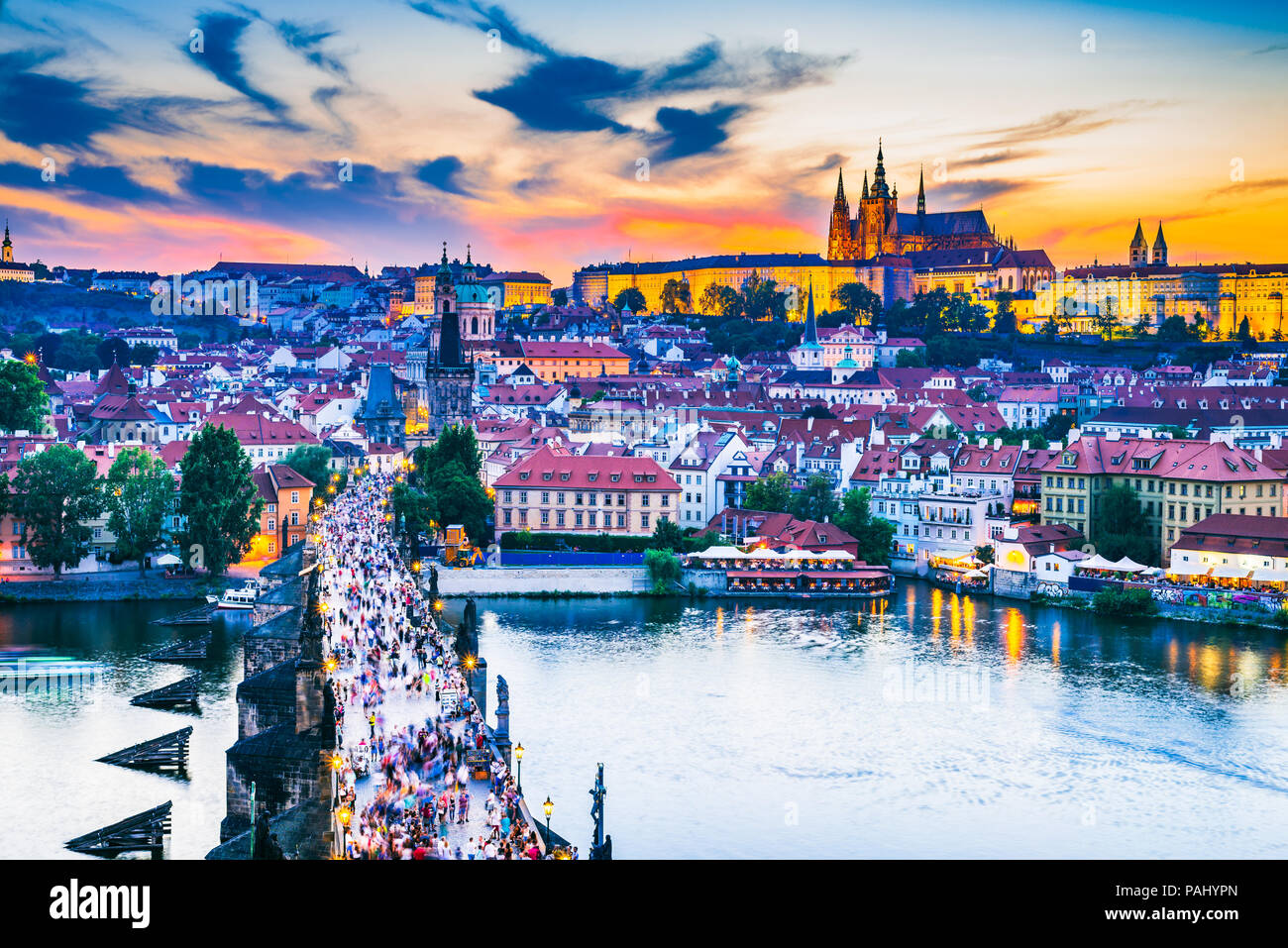 Prague, Czech Republic. Charles Bridge and Hradcany (Prague Castle ...
