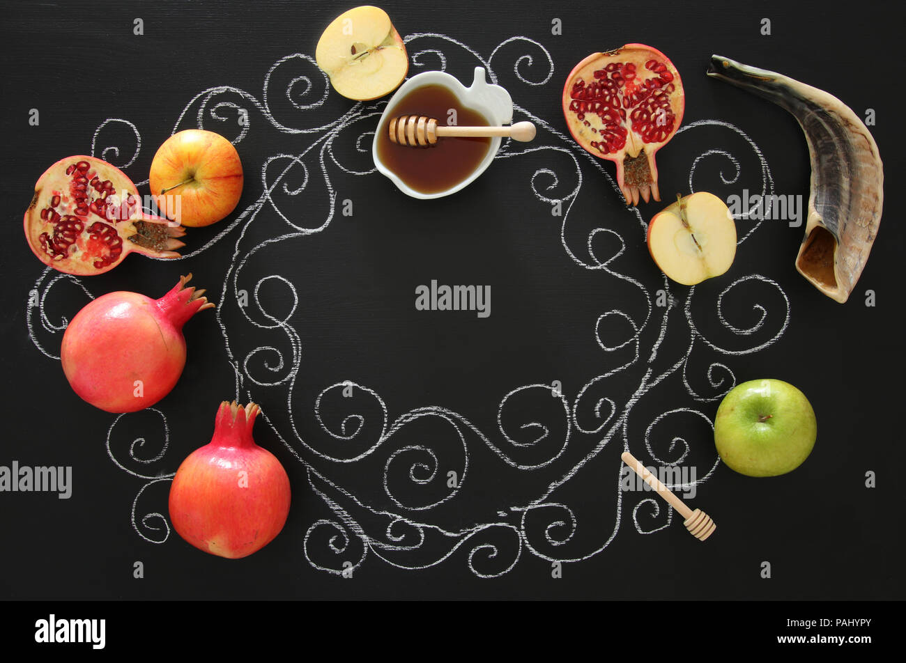 Rosh hashanah (jewish New Year holiday) concept. Traditional symbols ...