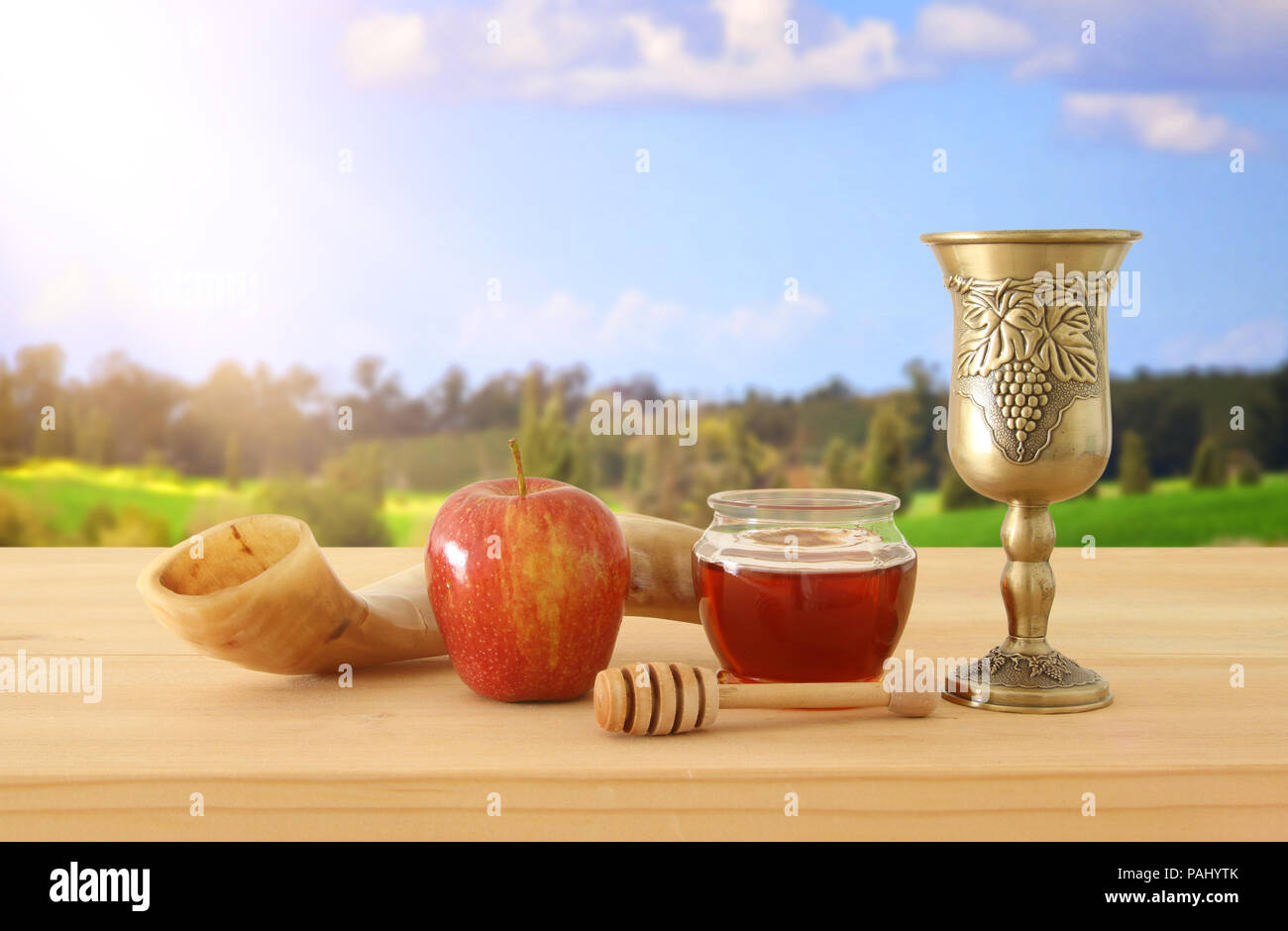 Rosh hashanah (jewish New Year holiday) concept. Traditional symbols ...