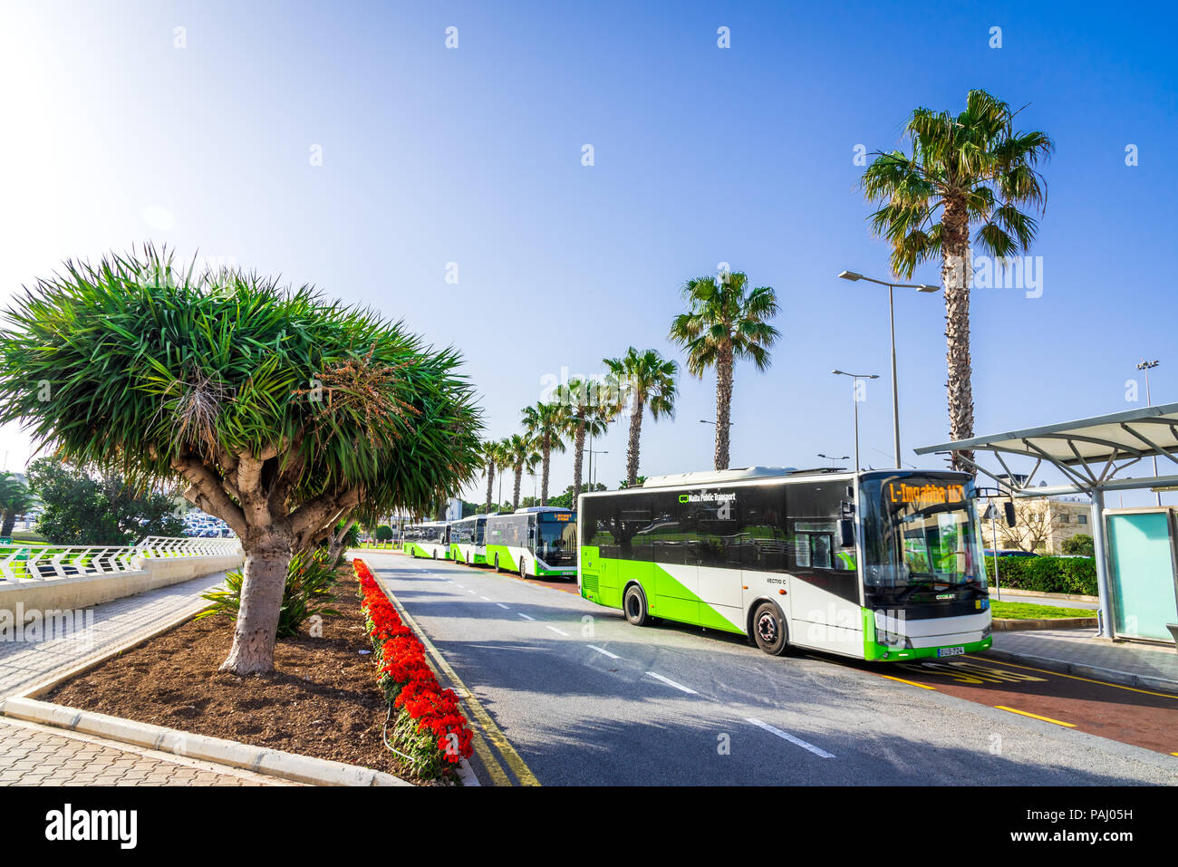 Malta, Luqa - April 2018: International Airport of Malta, Tallinja bus ...