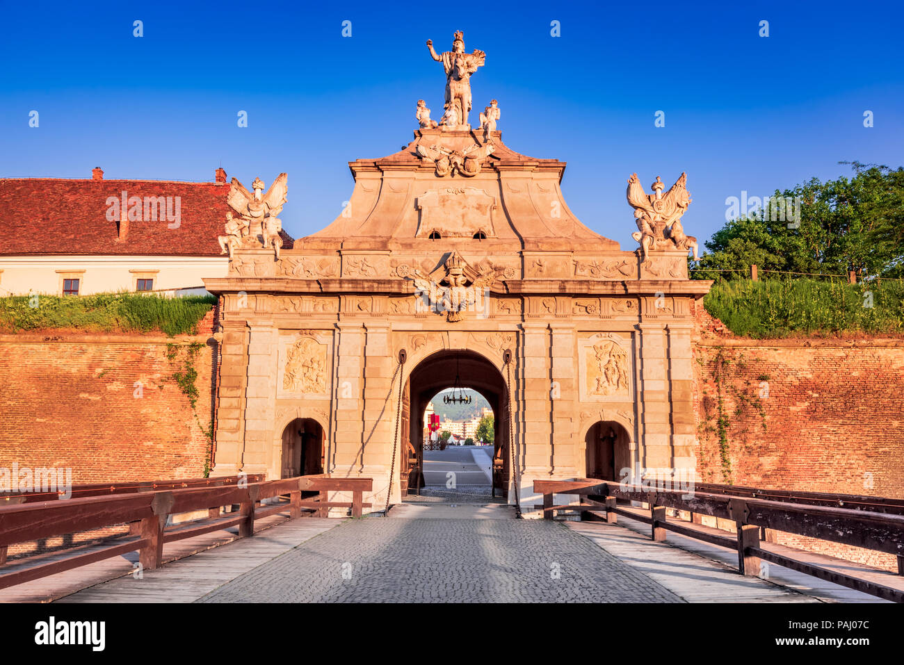 Alba Iulia, baroque architectural gate of the stonwalled city of Alba Carolina, Transylvania ...