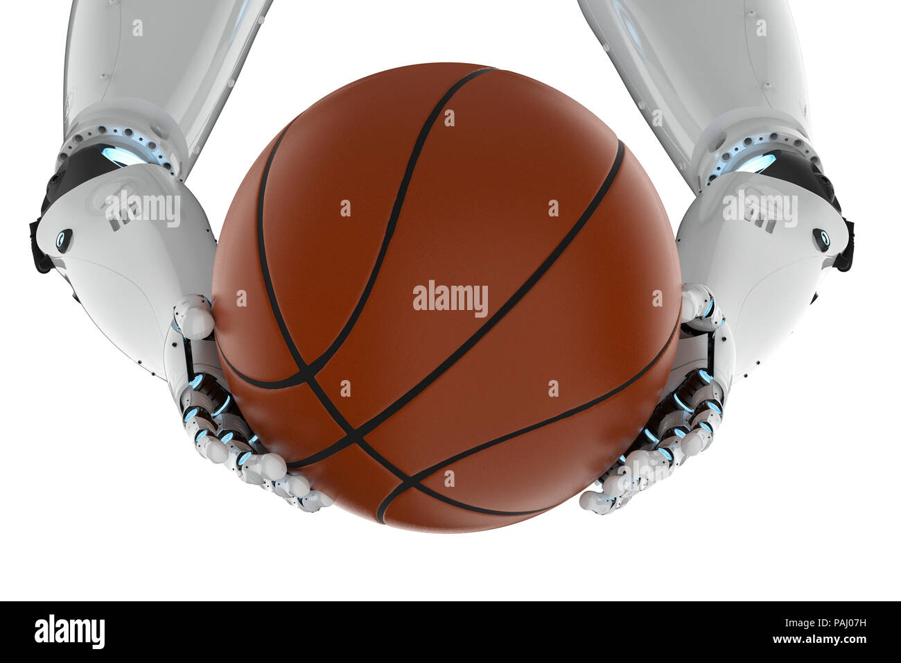 3d rendering robotic hand holding basketball on white background Stock ...