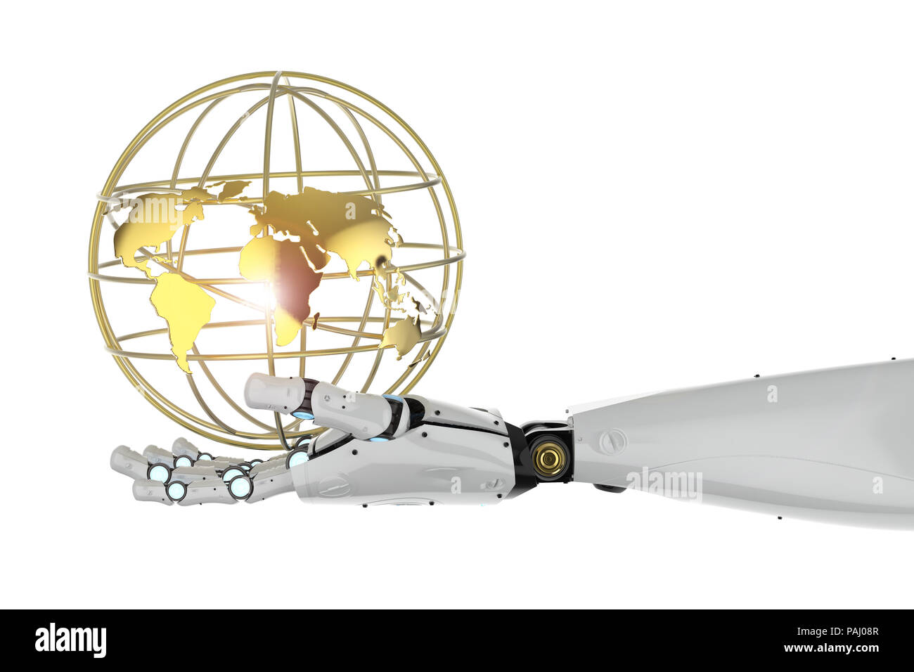 Globalization concept with 3d rendering robot hand holding globe Stock ...