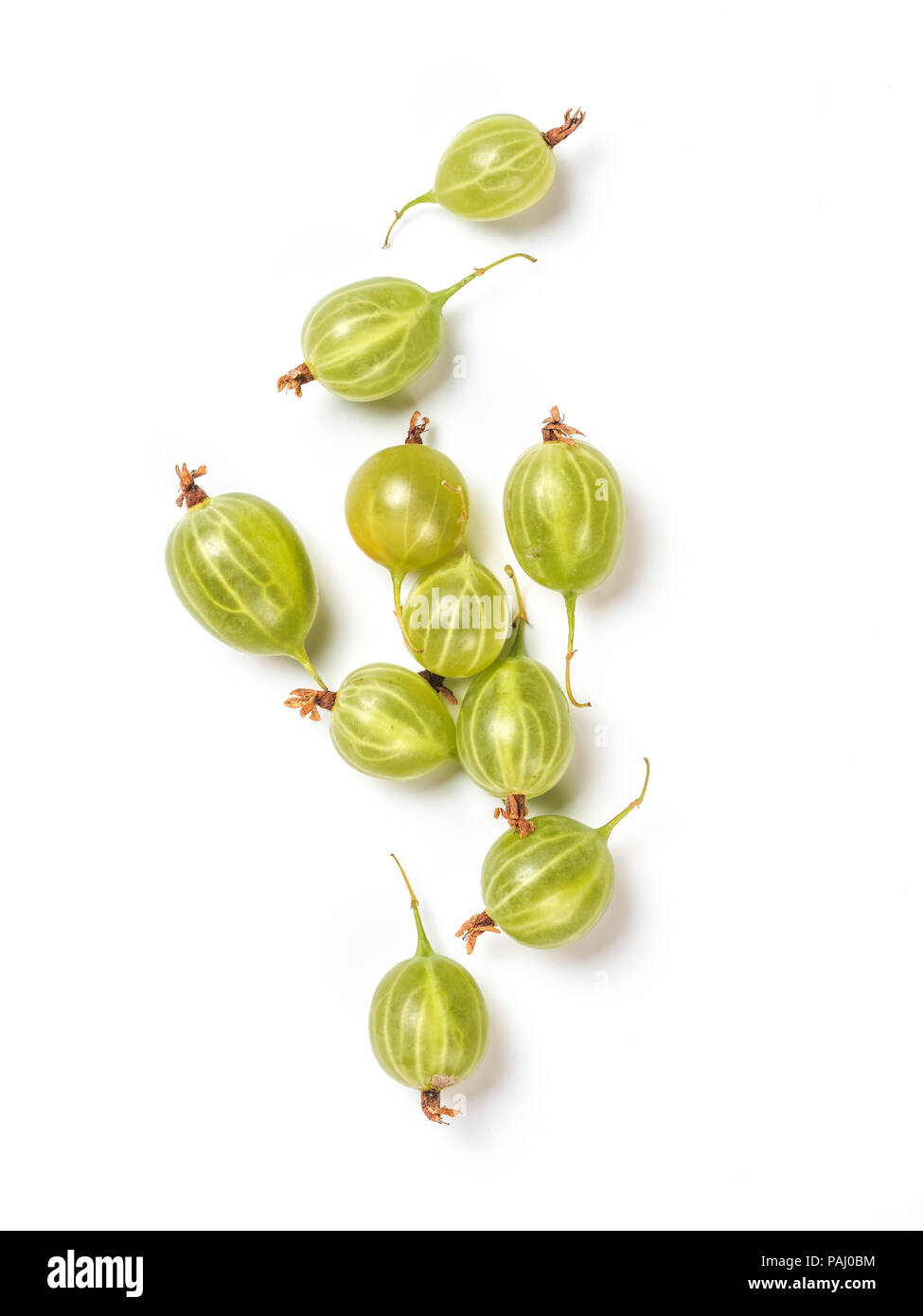 Ripe green gooseberry berries on white background. Creative layout made ...