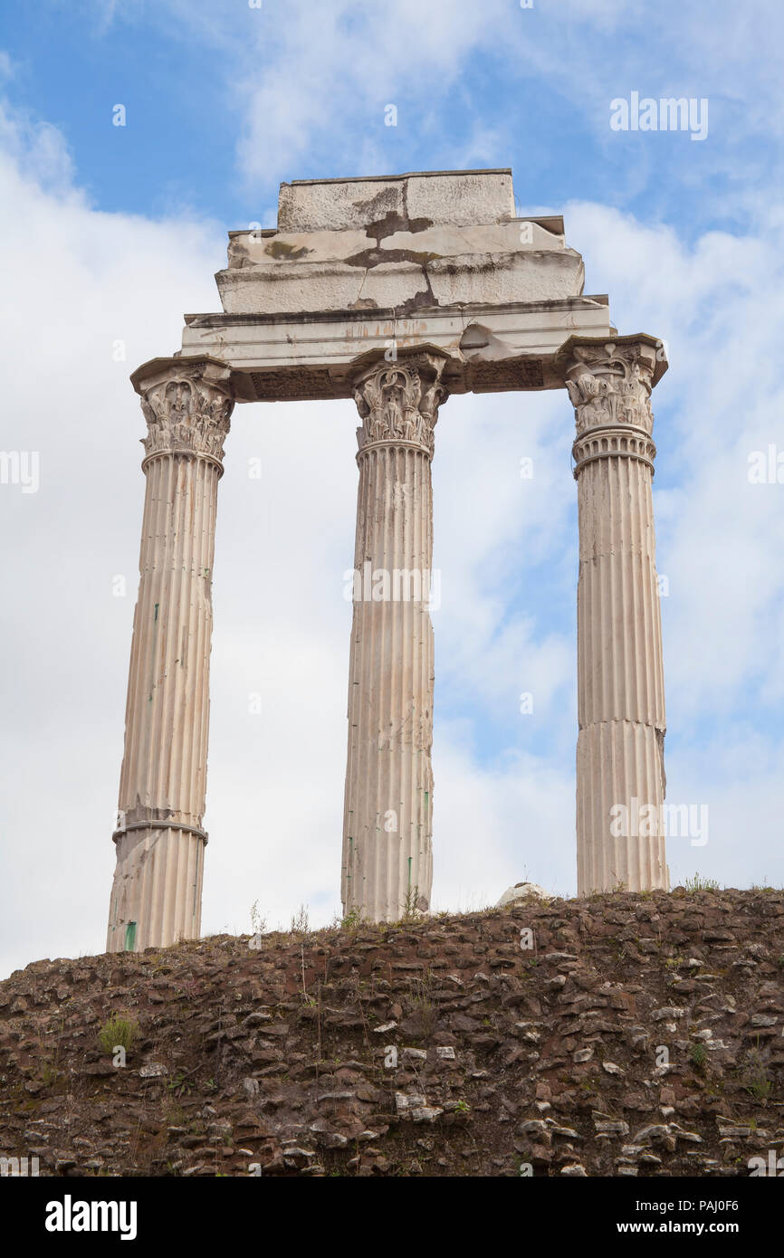 old marble ruins of columns in Rome city, Italy Stock Photo - Alamy
