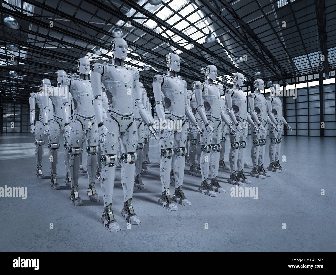 3d rendering robot assembly or group of cyborgs in factory Stock Photo ...