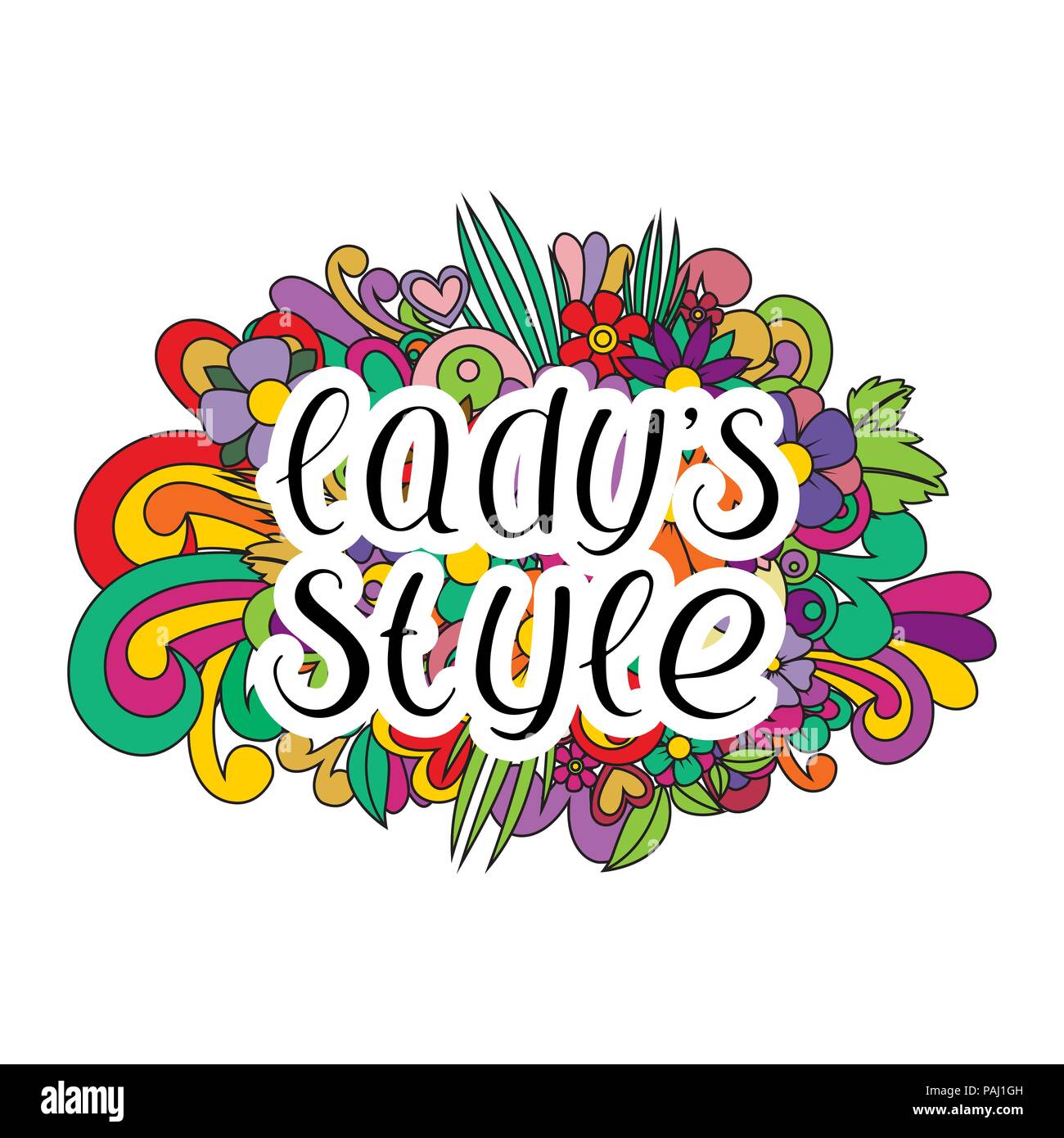 Lady style dance. Vector illustration of floral. Handwritten text Stock ...
