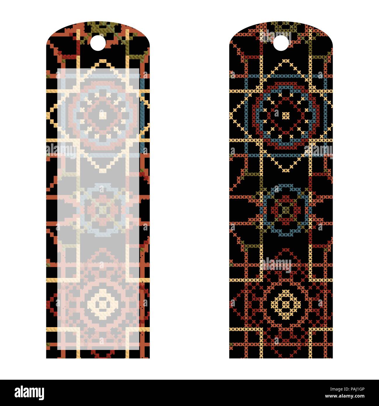 Clothing tag. Dark color with embroidery pattern. Vector illustration ...