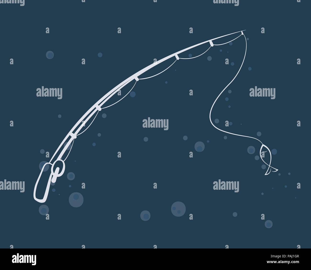 White fishing rod on blue background. Abstract logo. Vector ...