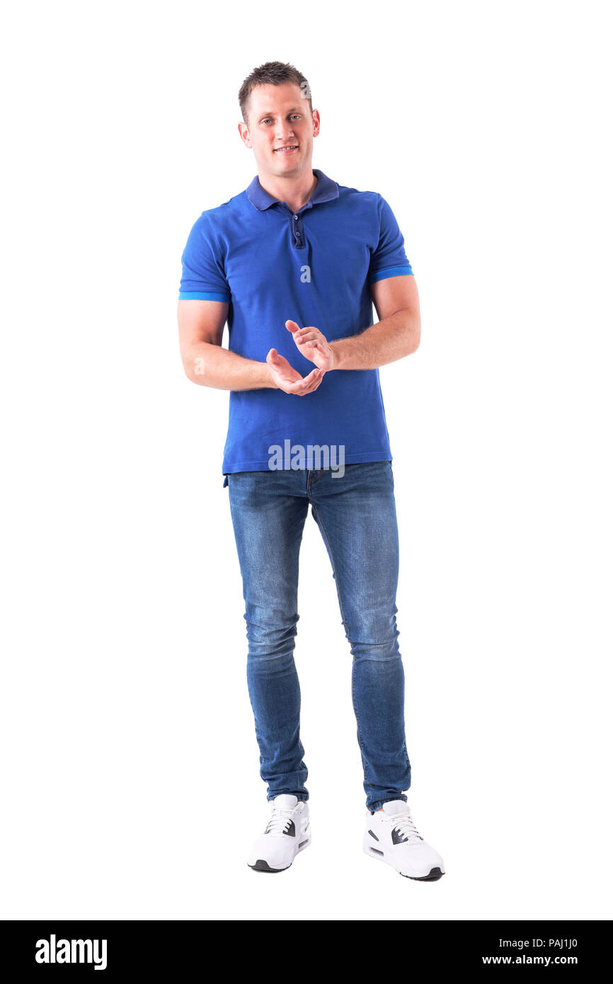 Happy smiling friendly adult man clapping hands congratulating and ...