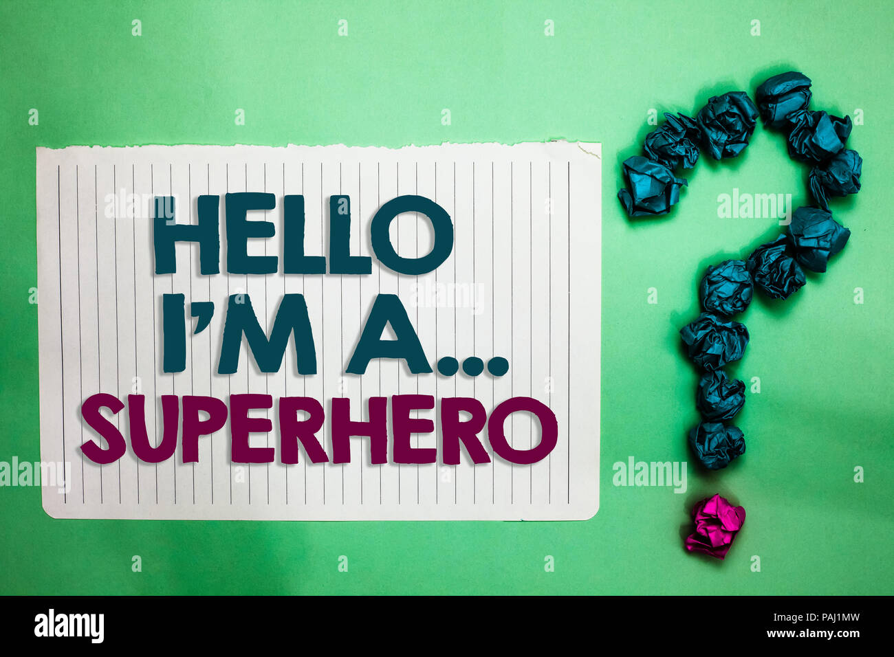 Conceptual hand writing showing Hello I am A ... Superhero. Business ...
