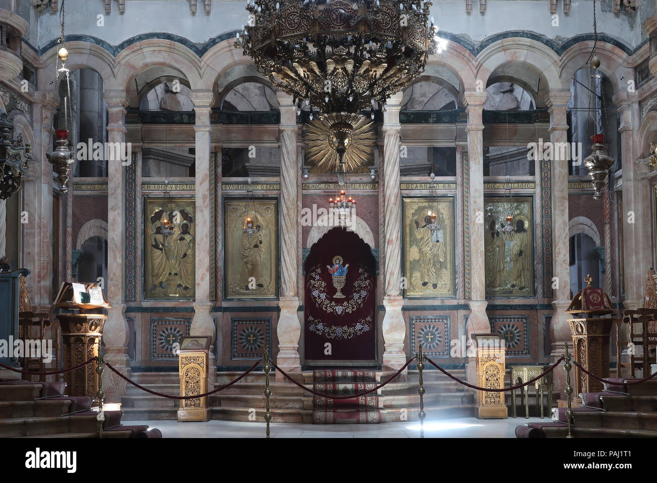 View of the Katholikon or Catholicon Chapel with the throne of the ...