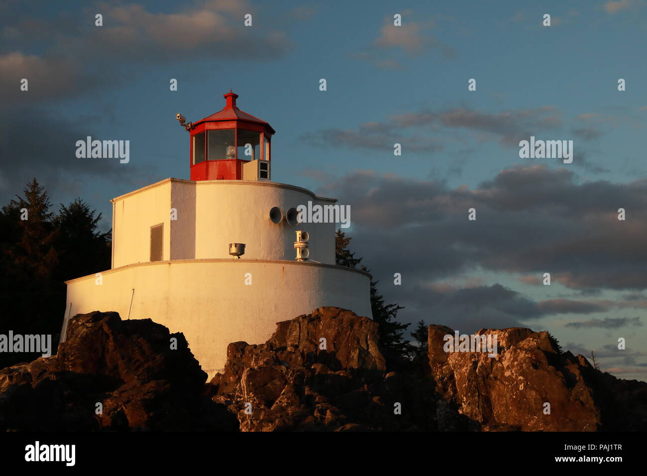 Amphitrite Point Lighthouse near Uclulelet, Vancouver island, British ...