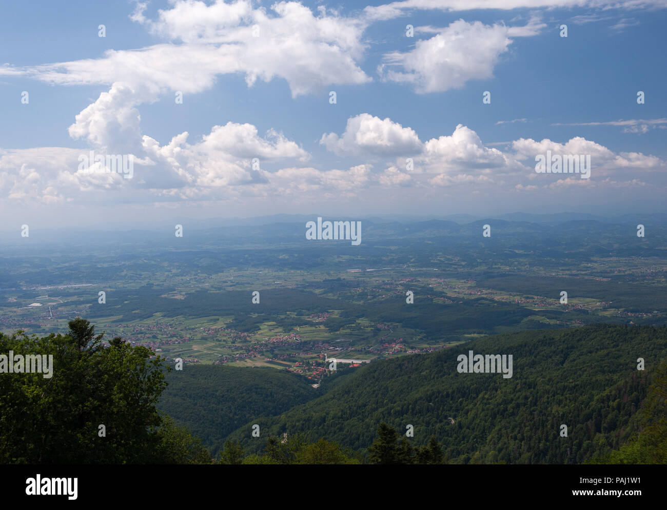 View from Medvednica, Sljeme mountain in Zagreb, Croatia. Landscape ...