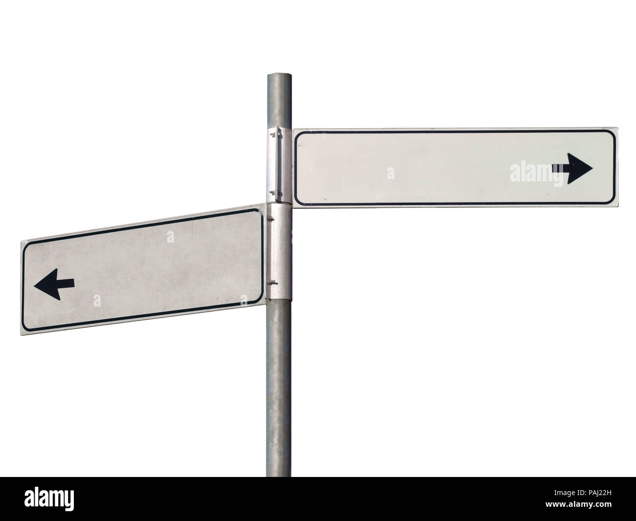 Black and white road sign pointing in two direction, isolated on white ...