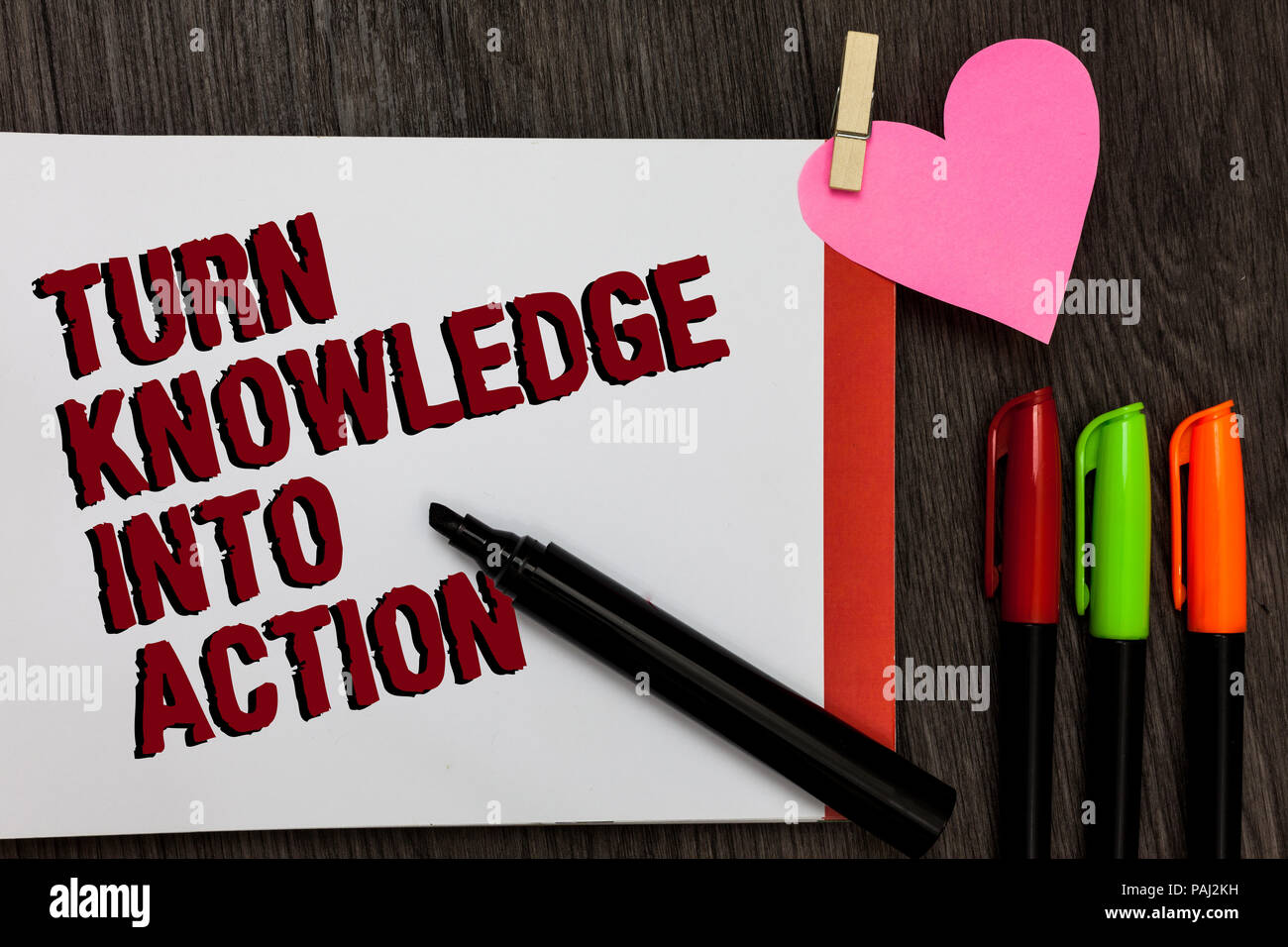 Writing note showing Turn Knowledge Into Action. Business photo ...
