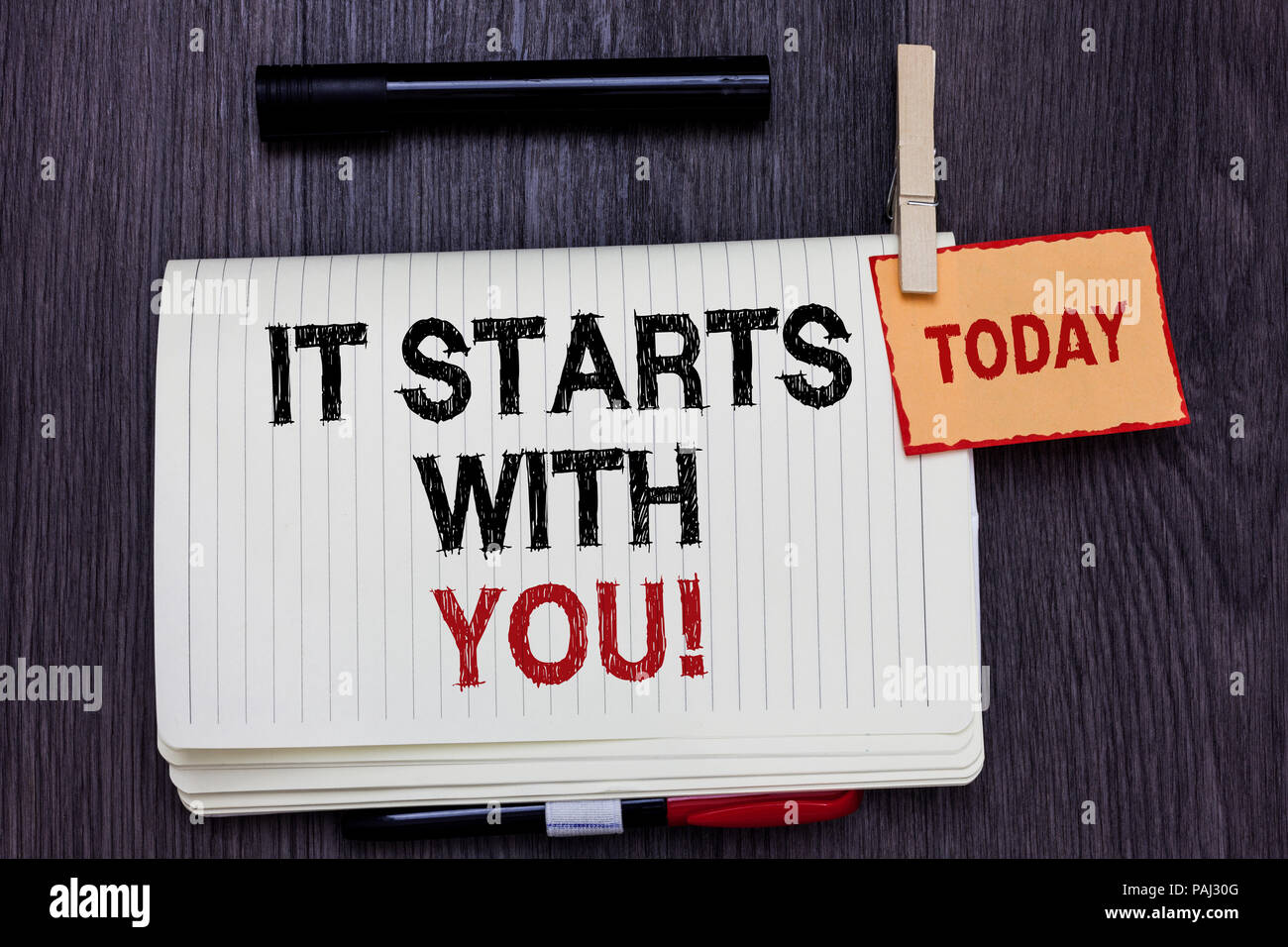 Handwriting text writing It Starts With You. Concept meaning Motivation ...
