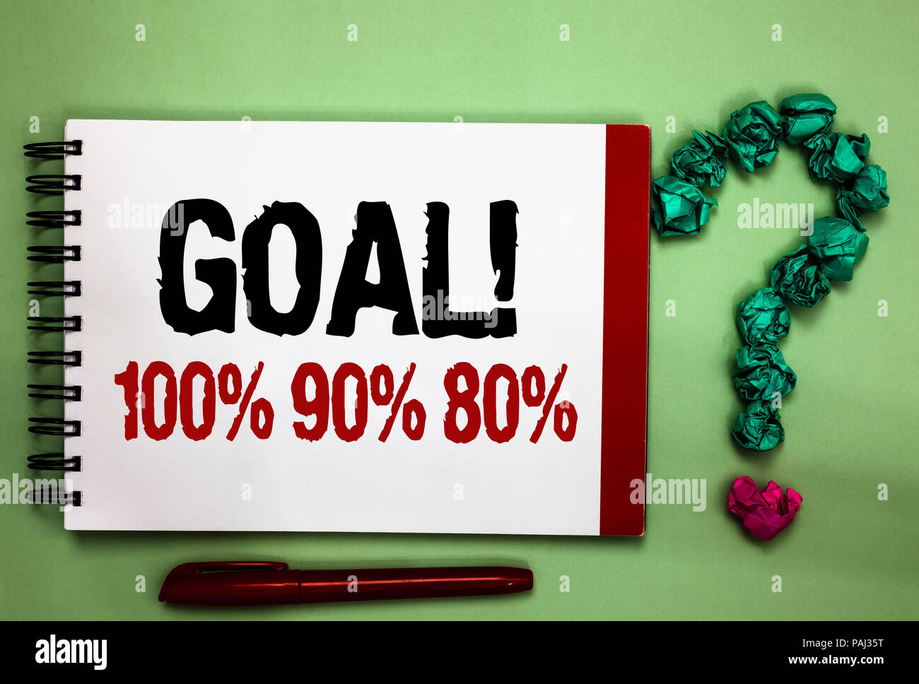 Writing note showing Goal 100 90 80. Business photo showcasing ...