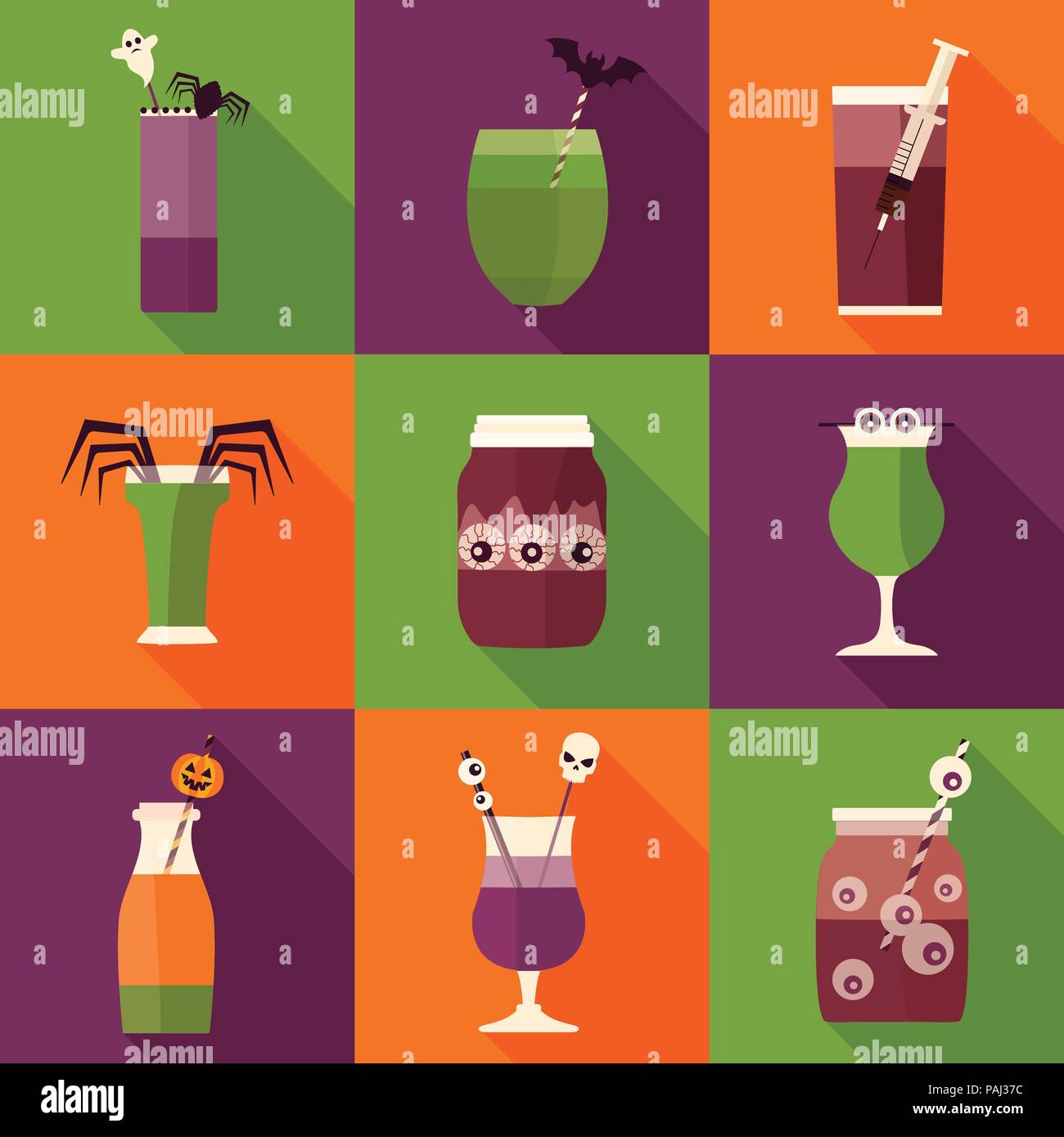 Spooky halloween cocktail drinks and shots icons. Creepy alcoholic and ...