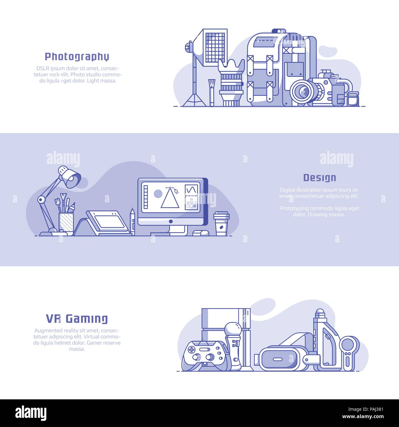 Digital media professions icons and advertising banners. Digital ...