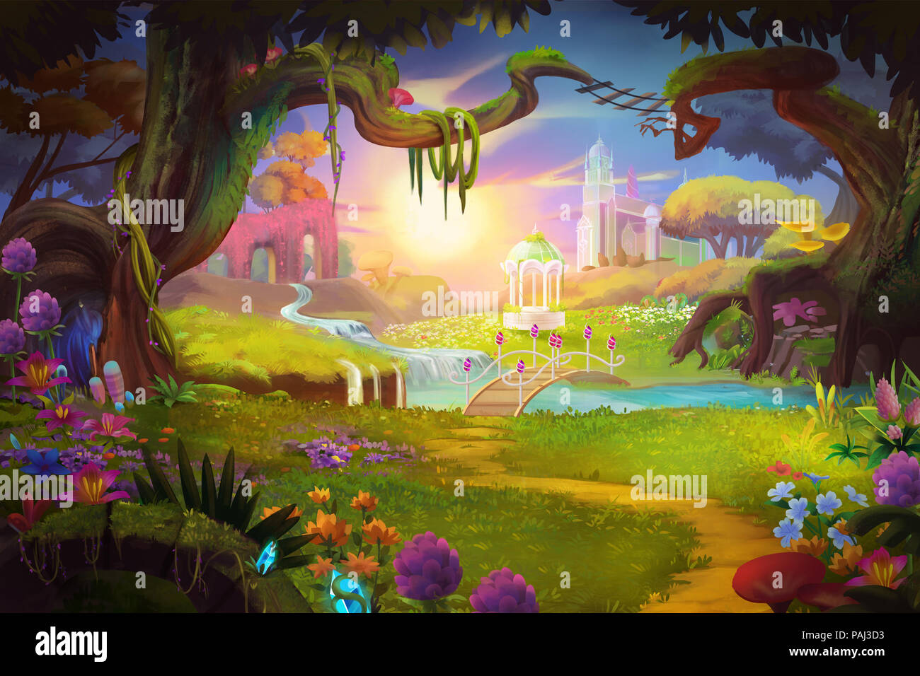 Fantasy land, Grass and Hill, River and Tree with Fantastic, Realistic ...