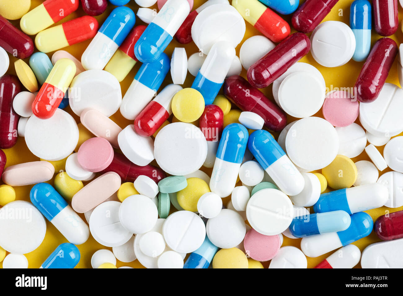 many different pills close-up. medical background, place for text Stock ...
