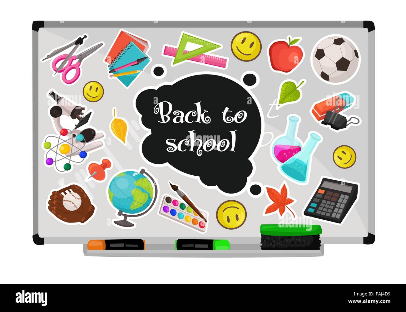 Colorful school stickers collection. Vector illustration of education ...