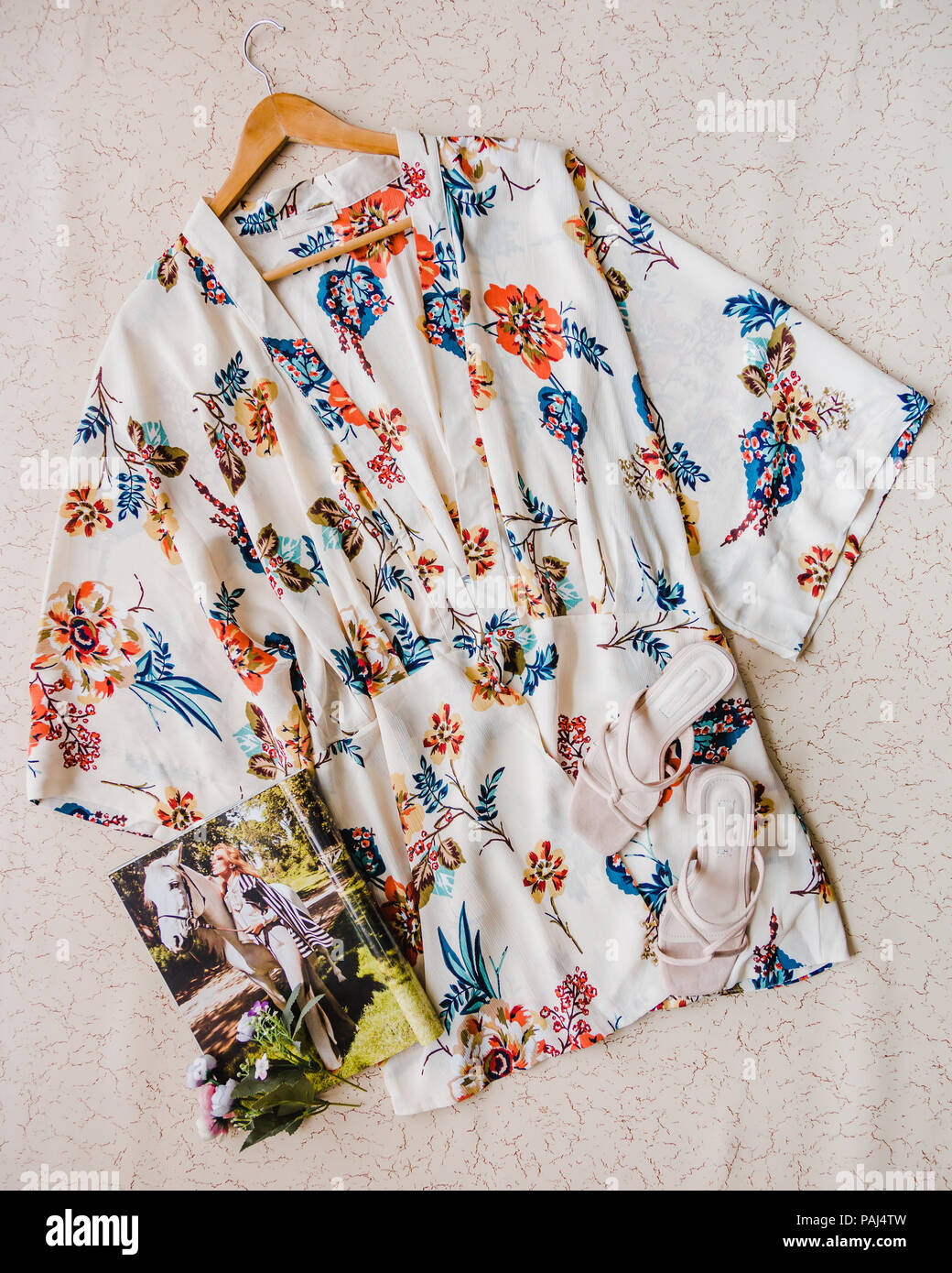 Set of Fashionable clothes,accessories collage for woman on wooden ...
