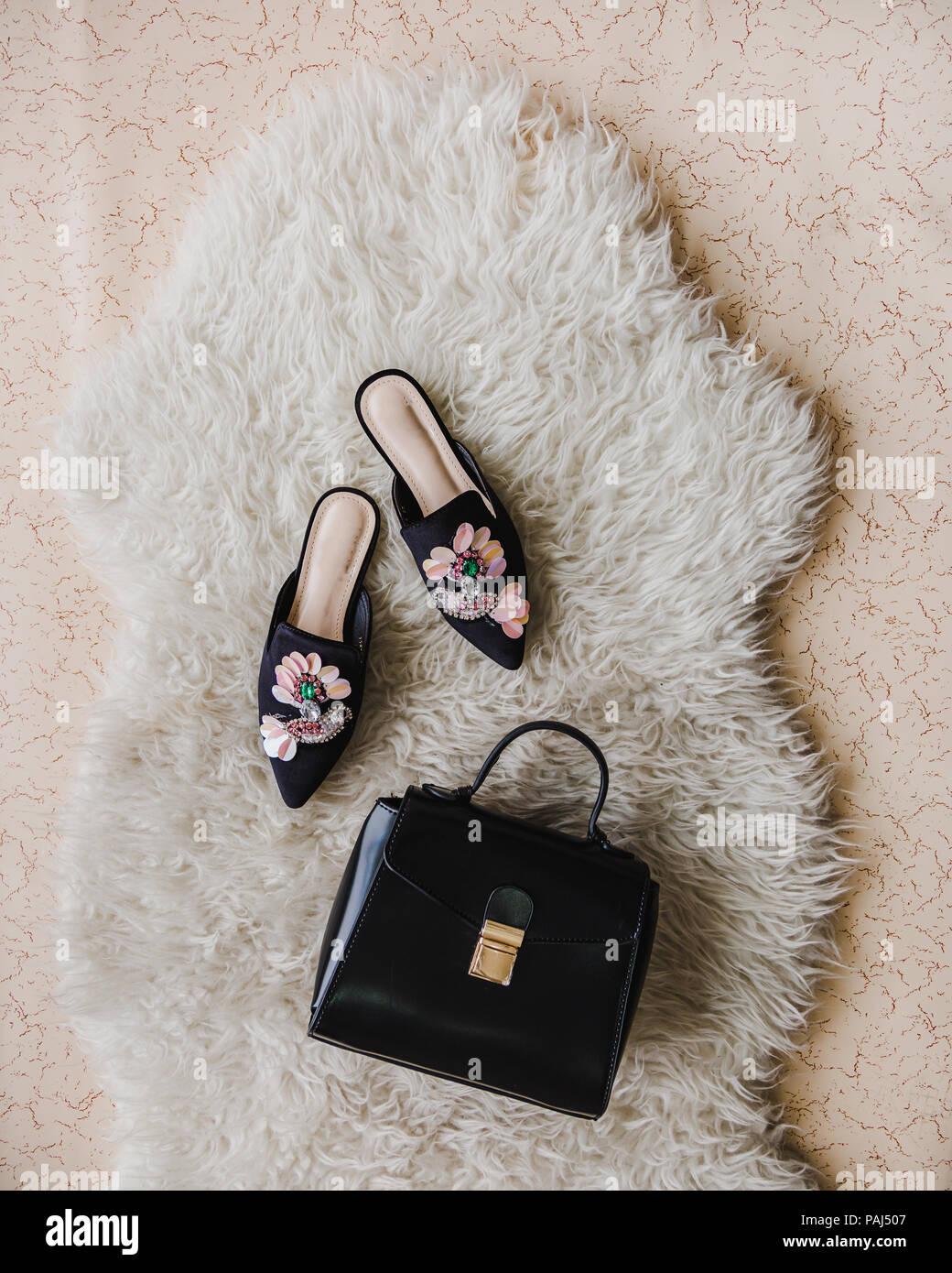 Set of Fashionable clothes,accessories collage for woman on wooden ...