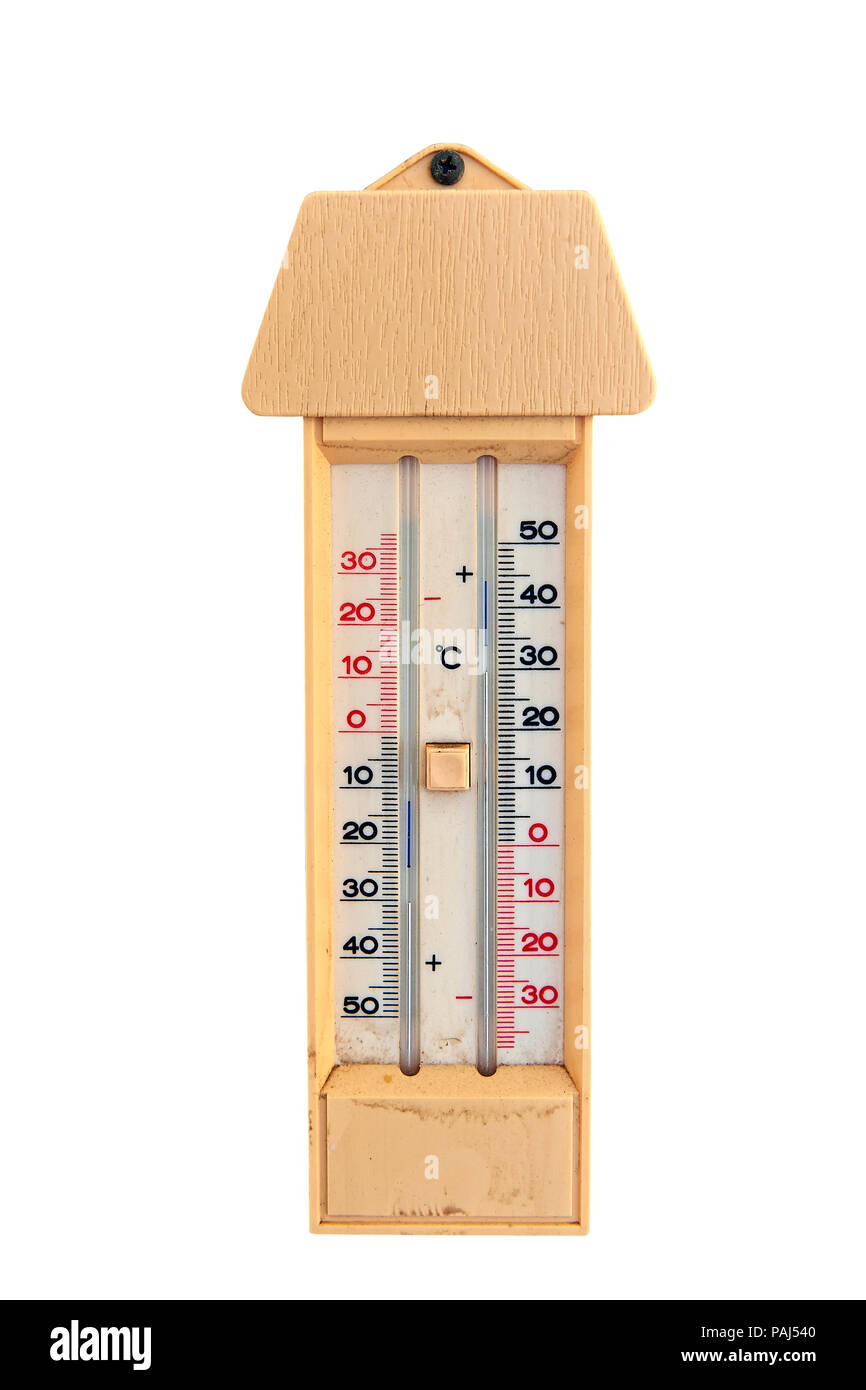 Outdoor thermometer with Celsius degrees isolated with clipping path ...