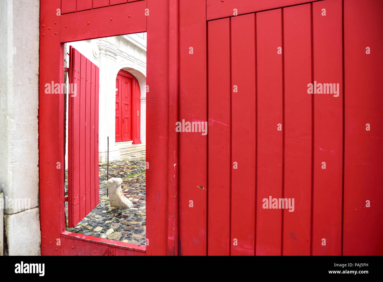 big red wooden door Stock Photo - Alamy