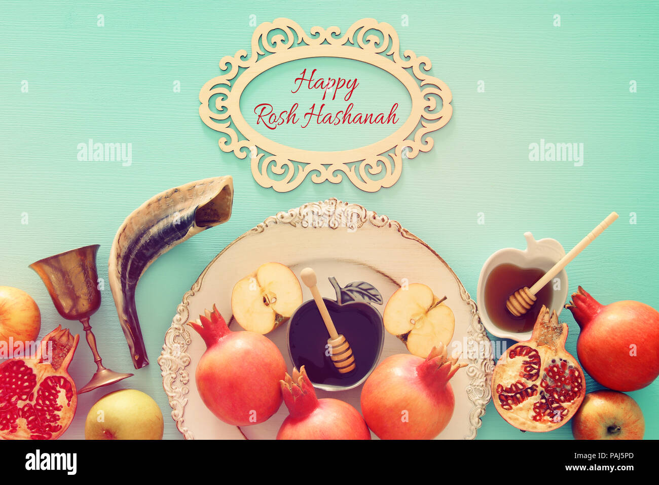 Rosh hashanah (jewish New Year holiday) concept. Traditional symbols ...
