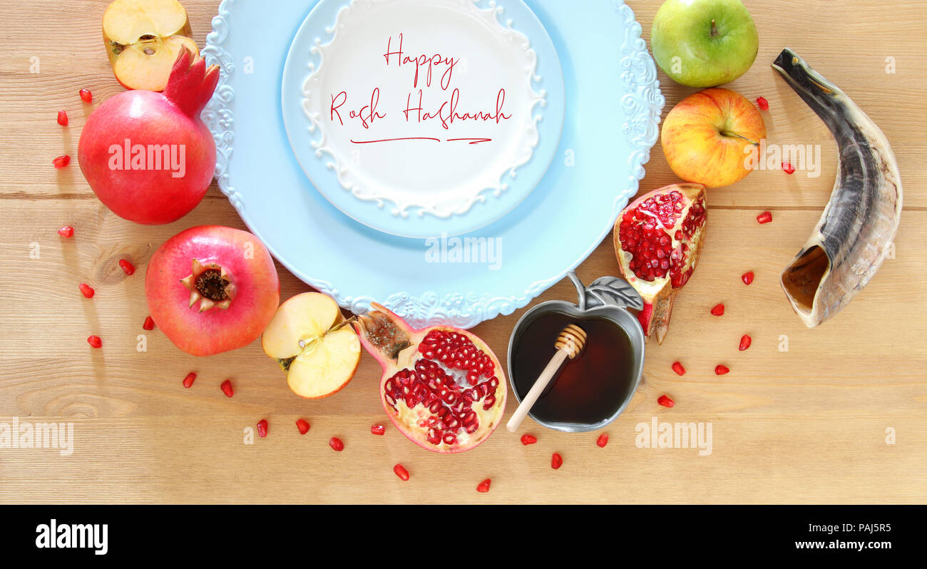 Rosh hashanah (jewish New Year holiday) concept. Traditional symbols ...