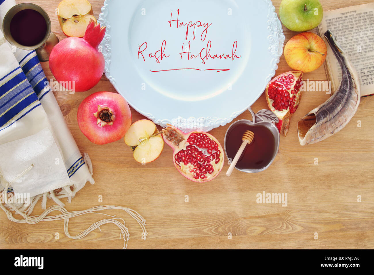 Rosh hashanah (jewish New Year holiday) concept. Traditional symbols ...