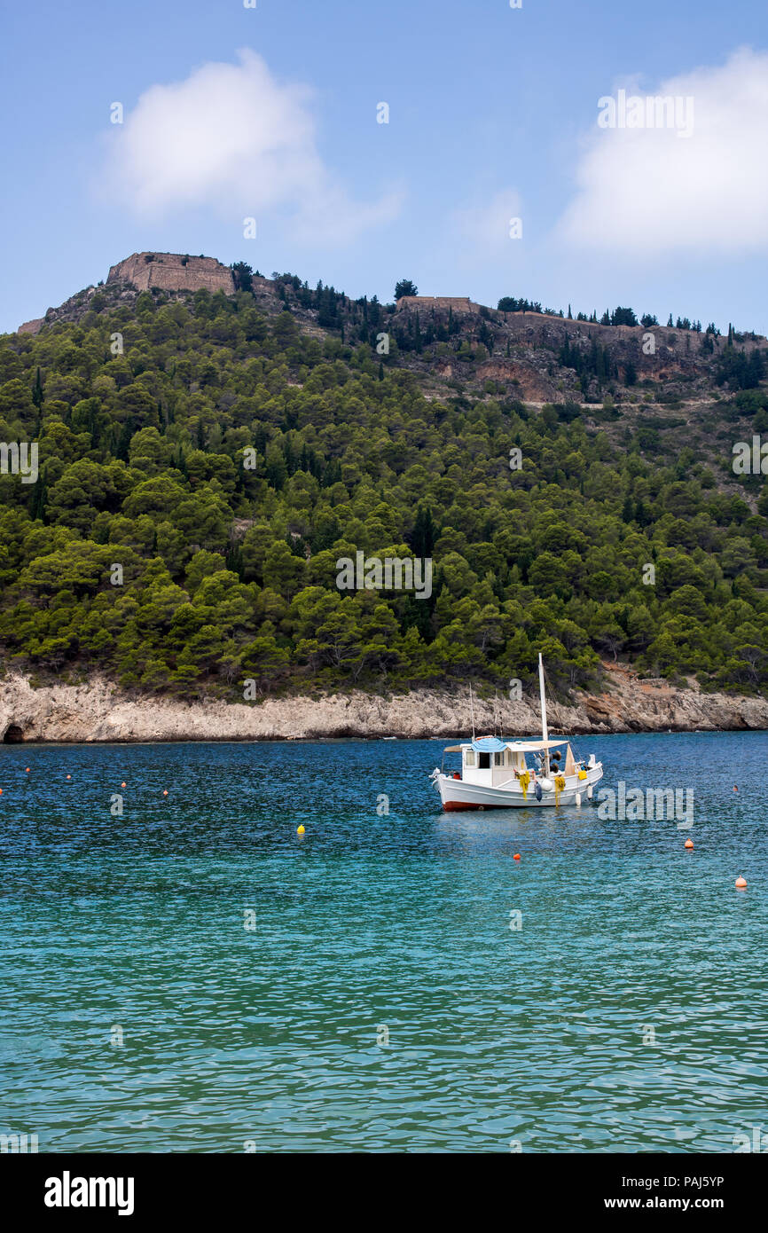 Small town and port of Assos, island Kefalonia (Cephalonia), Greece ...