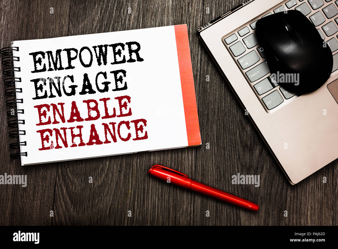 Conceptual hand writing showing Empower Engage Enable Enhance. Business ...