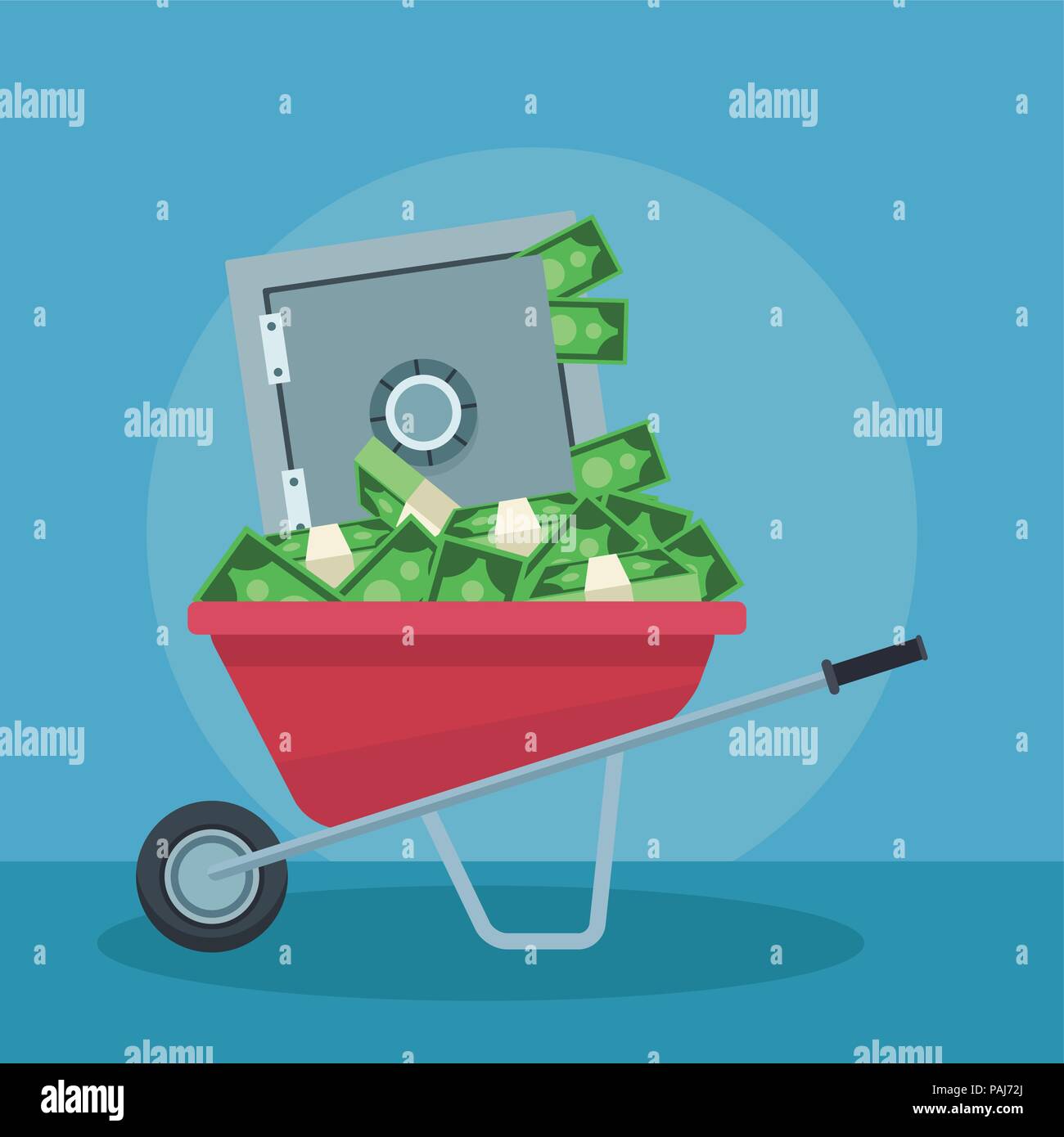 Wheelbarrow with money and strongbox vector illustration graphic design ...