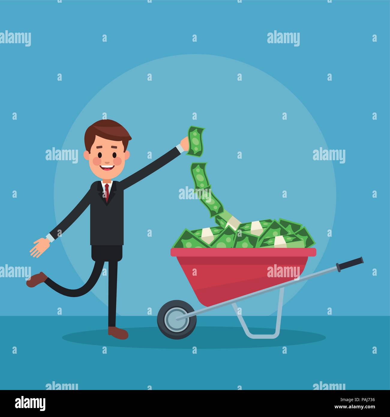 Businessman with money inside wheelbarrow vector illustration graphic ...