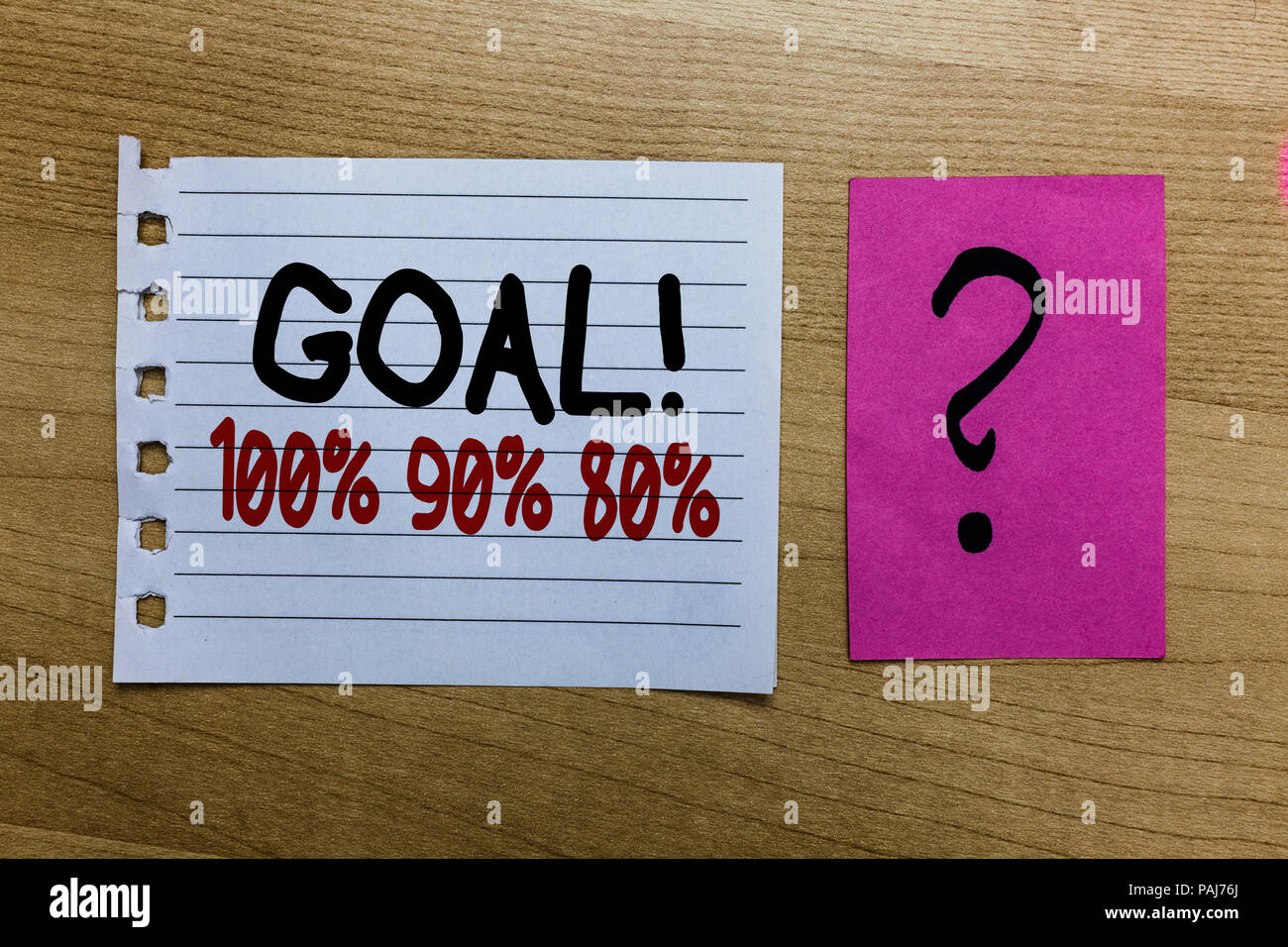 Conceptual hand writing showing Goal 100 90 80. Business photo text ...