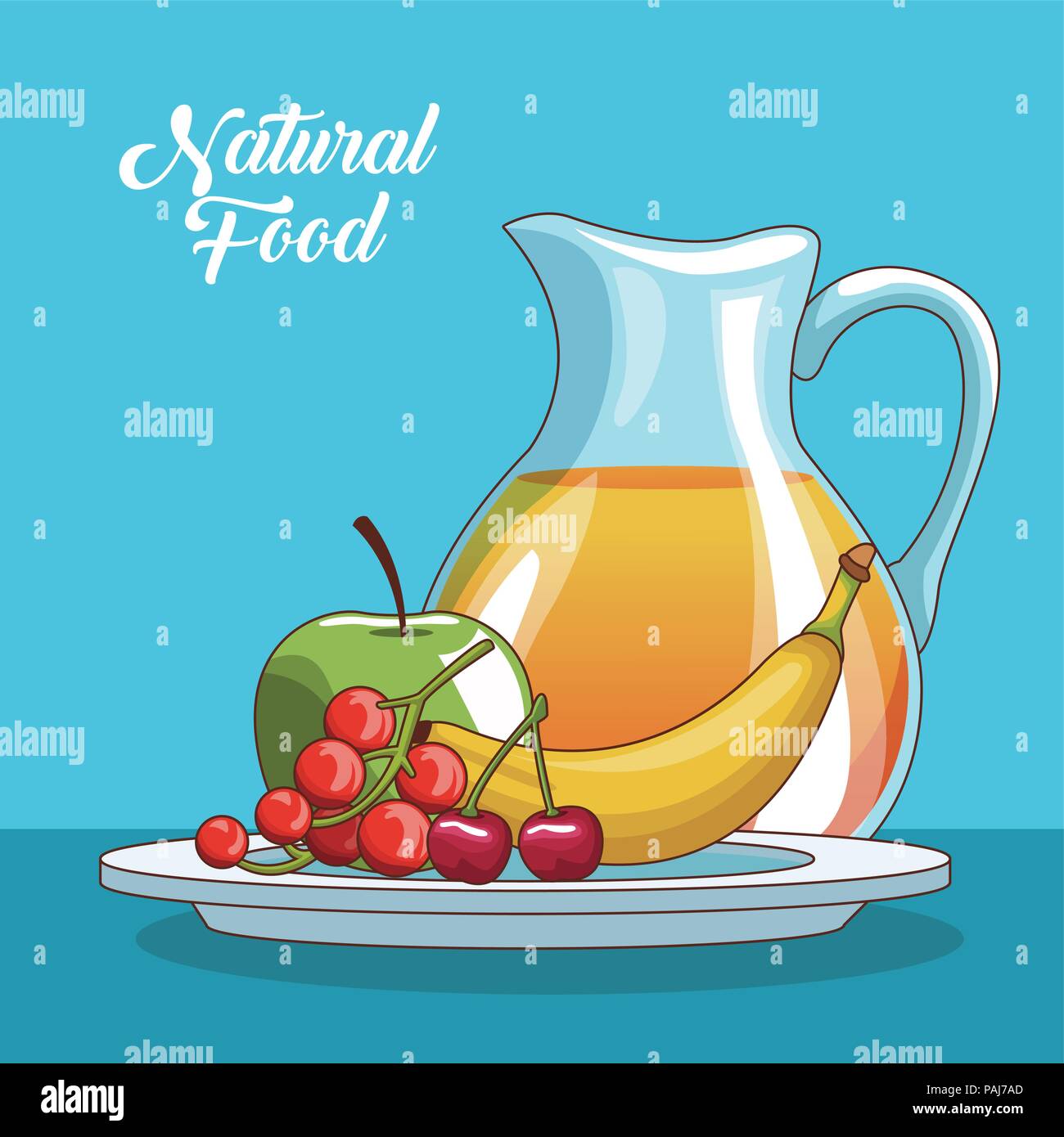 Natural and organic fruits and juice food cartoons vector illustration ...