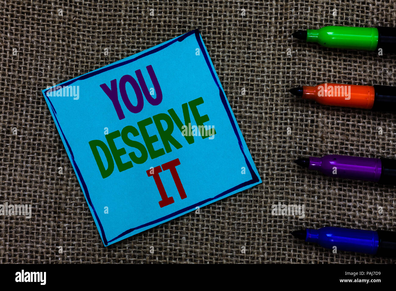 Writing note showing You Deserve It. Business photo showcasing Reward ...