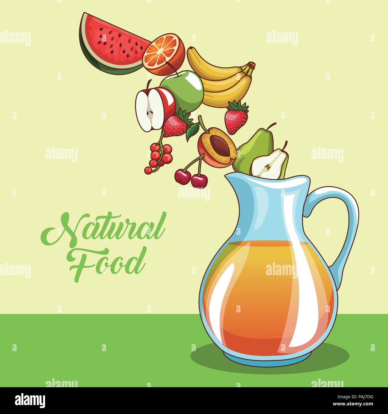Natural and organic fruits and juice food cartoons vector illustration ...