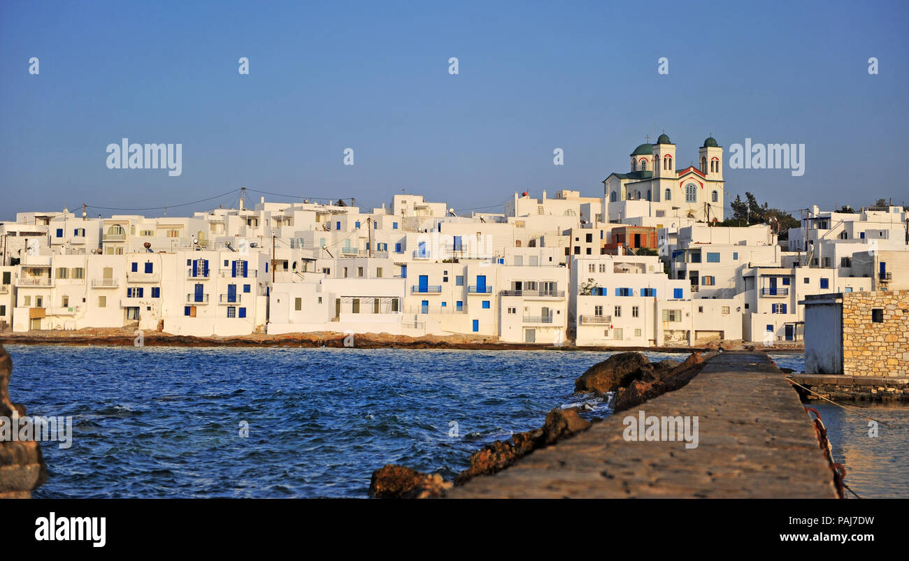 Panorama of Naoussa beautiful town, Paros island, Greece Stock Photo ...