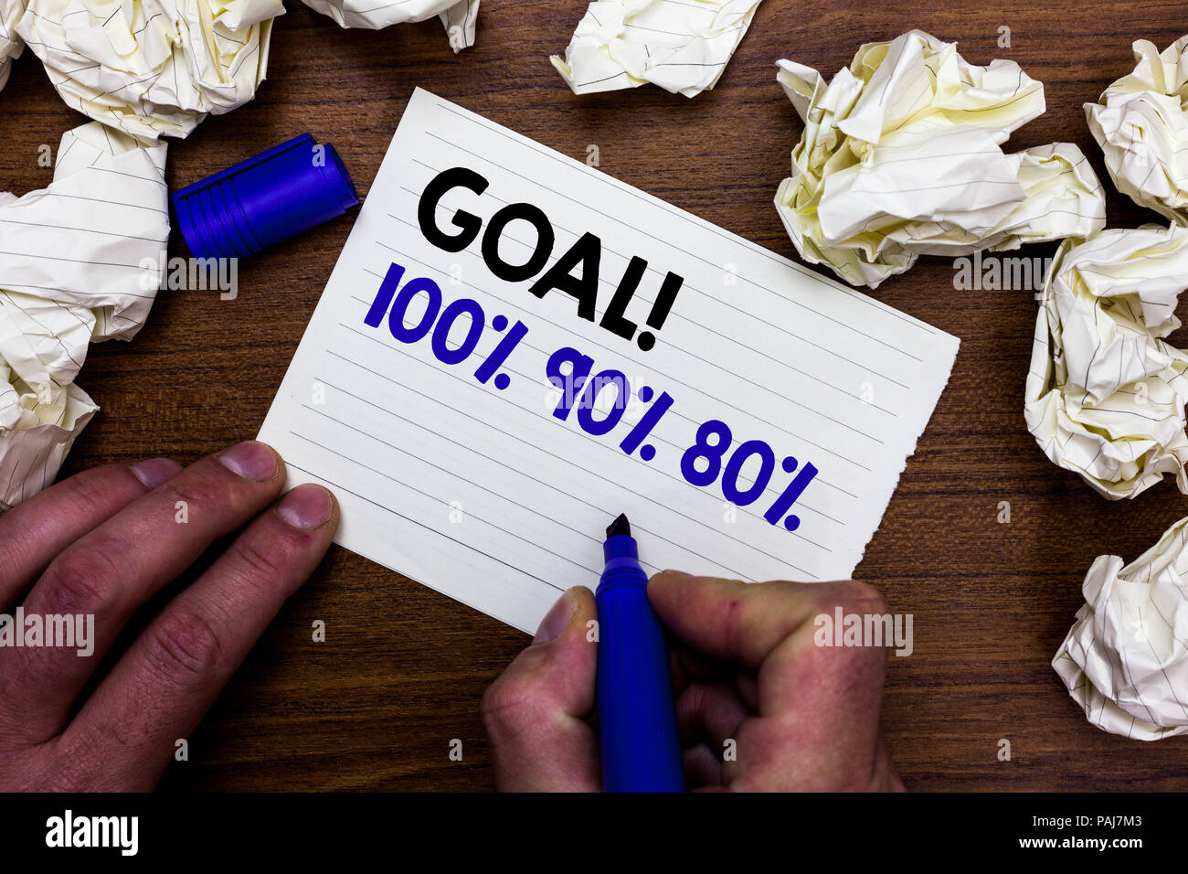Writing note showing Goal 100 90 80. Business photo showcasing ...