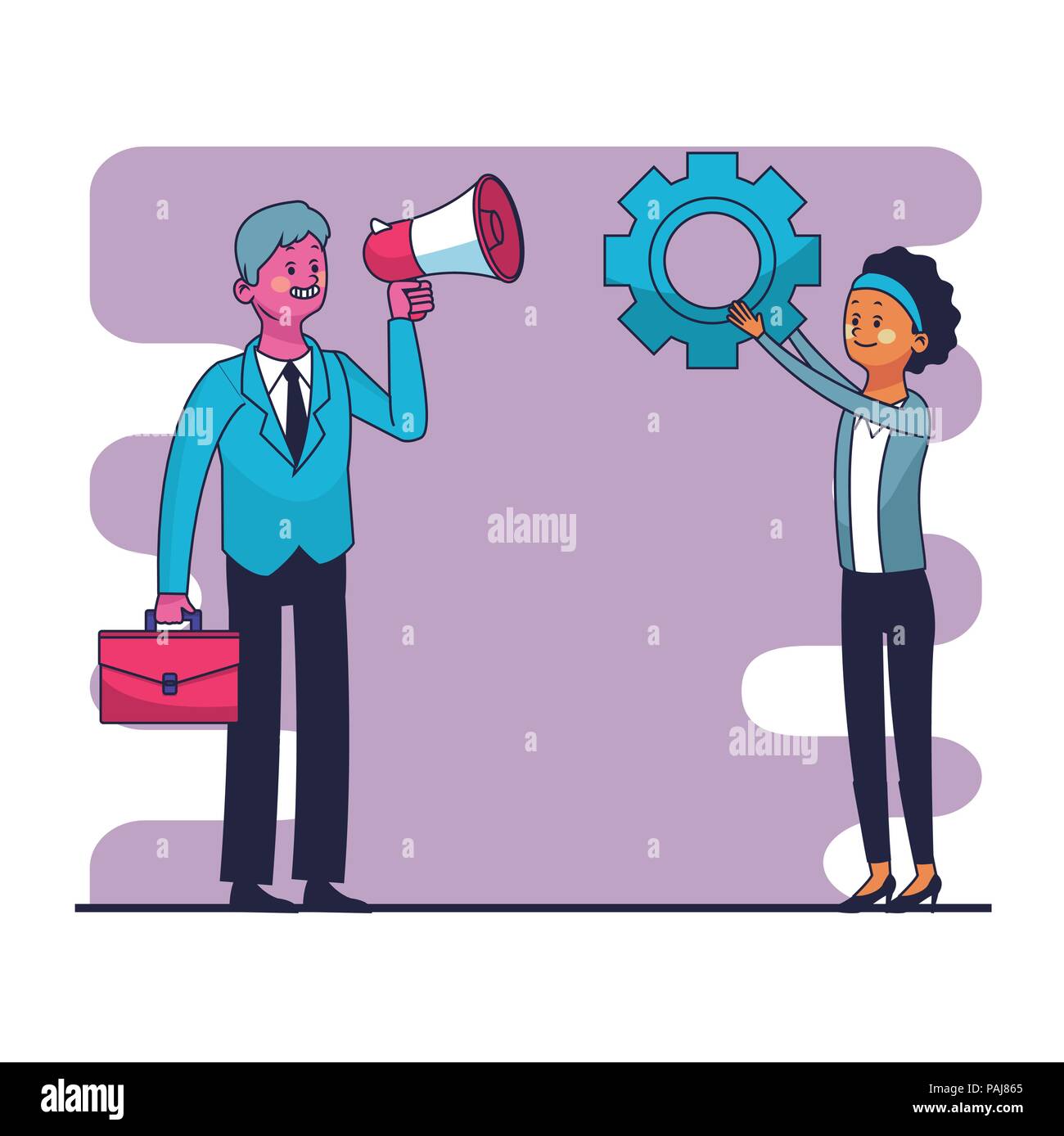 Business people working with bullhorn and briefcase vector illustration ...